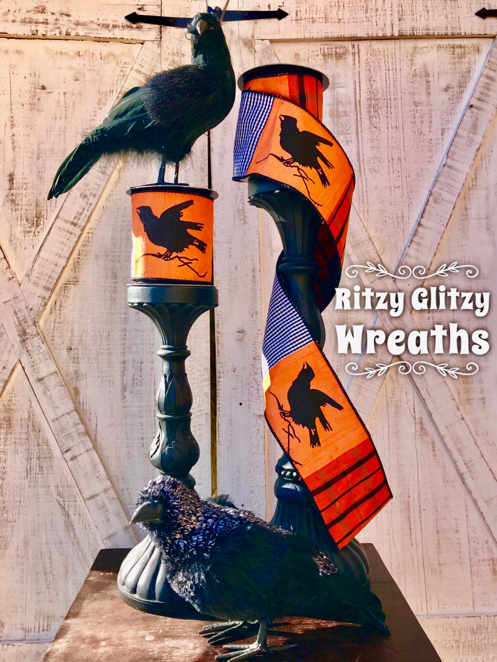 D. Stevens Raven Ribbon Gingham Check Ribbons, Fall Crow Ribbon, Crow ...