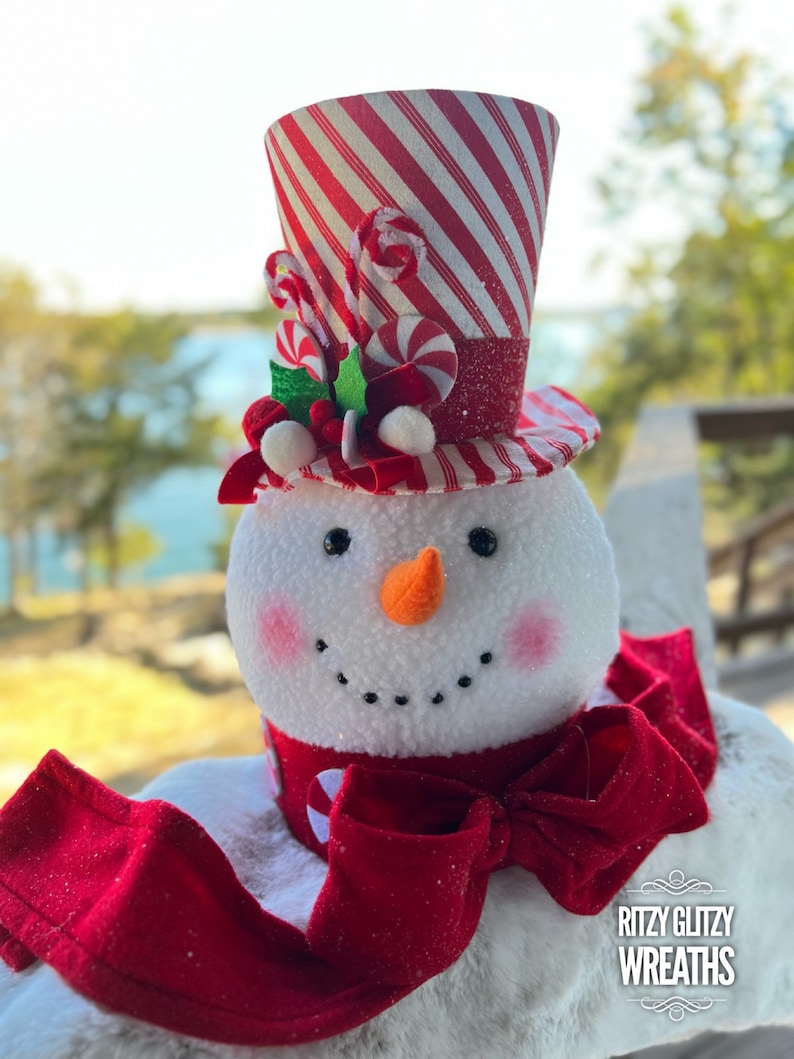 RAZ Snowman Tree Topper Peppermint Snowman by Ritzy Glitzy - Etsy