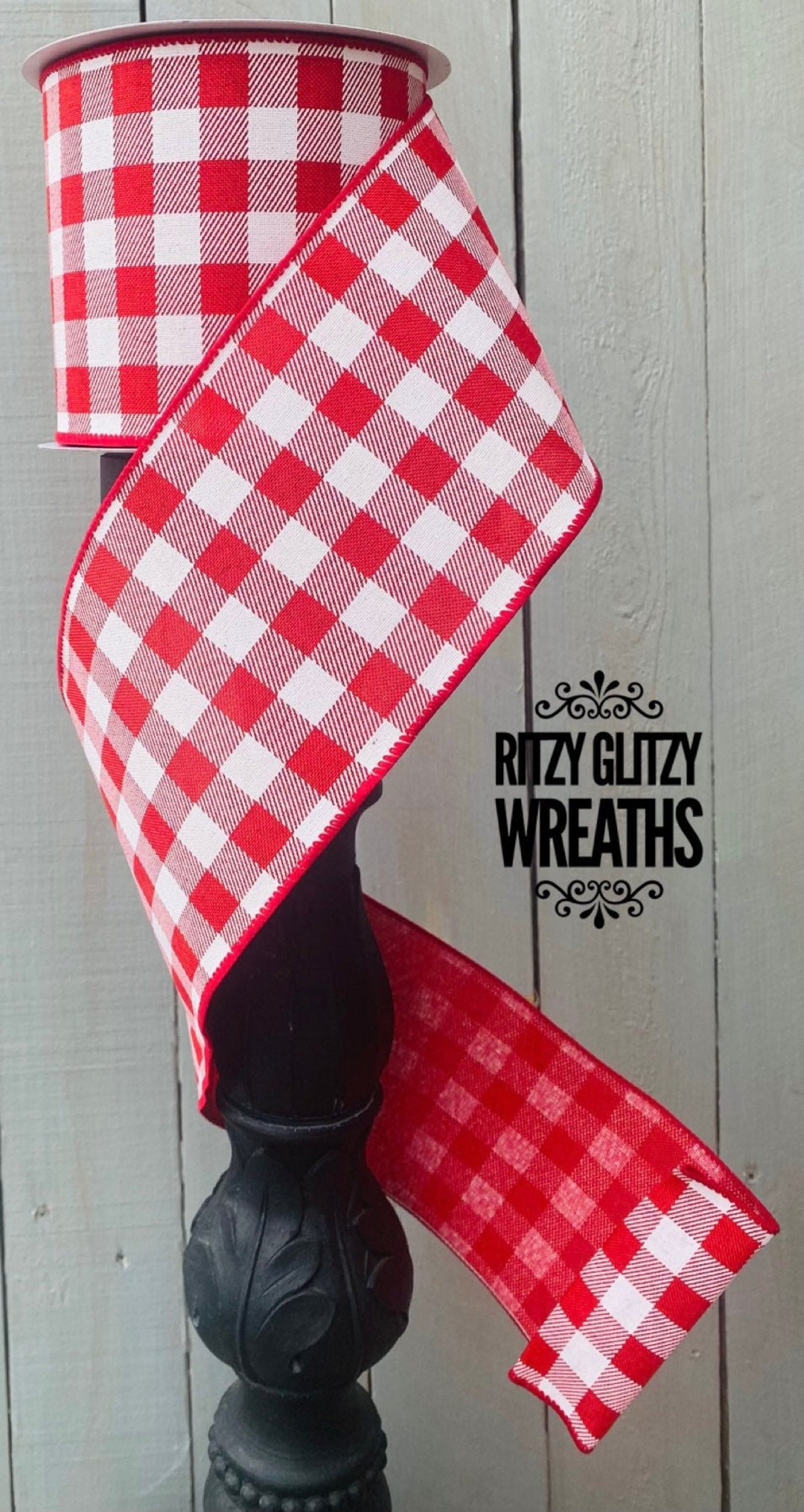Red Gingham Ribbon 4 Gingham Ribbon Wired Ribbon Farmhouse - Etsy