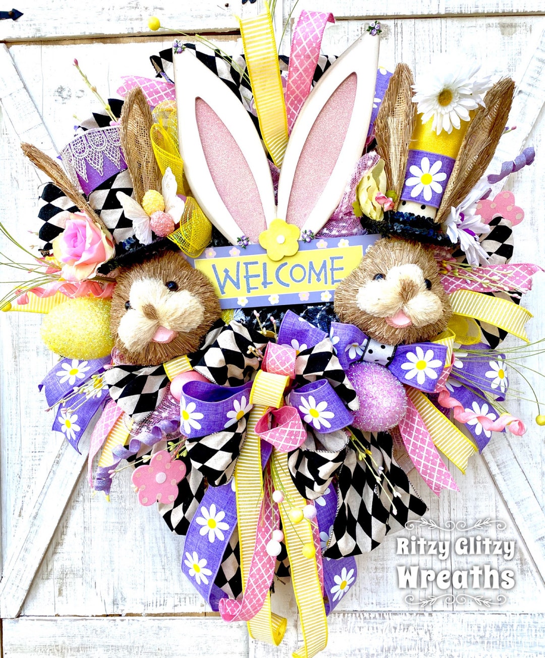 Easter Bunny Wreath, Easter Bunny Door Wreaths, Spring Wreath, Easter ...