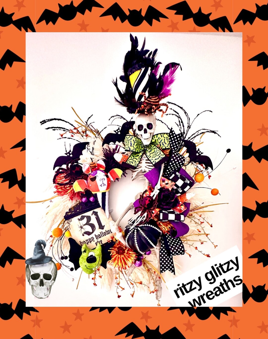 Mr Bones Skeleton Wreath, Skeleton Swag, Halloween Skeleton Decor ...