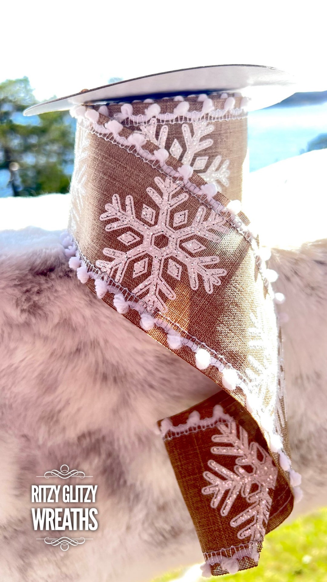 Snowflake Ribbon, Natural Canvas Snowflake Wired Ribbon, Ritzy Glitzy ...