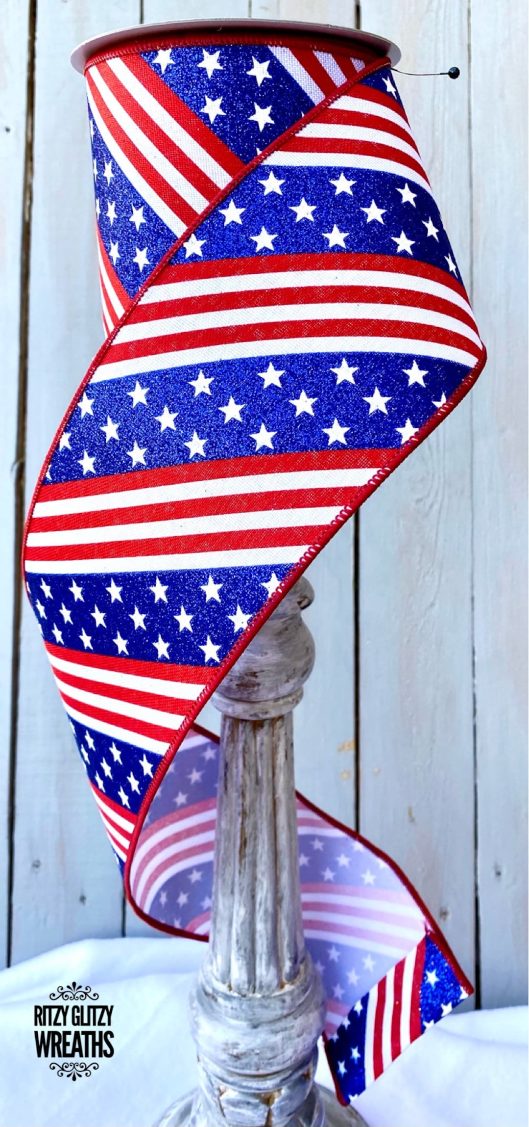 Patriotic Stripes 4” Wired Ribbon, American Ribbon, Stars and Stripes ...