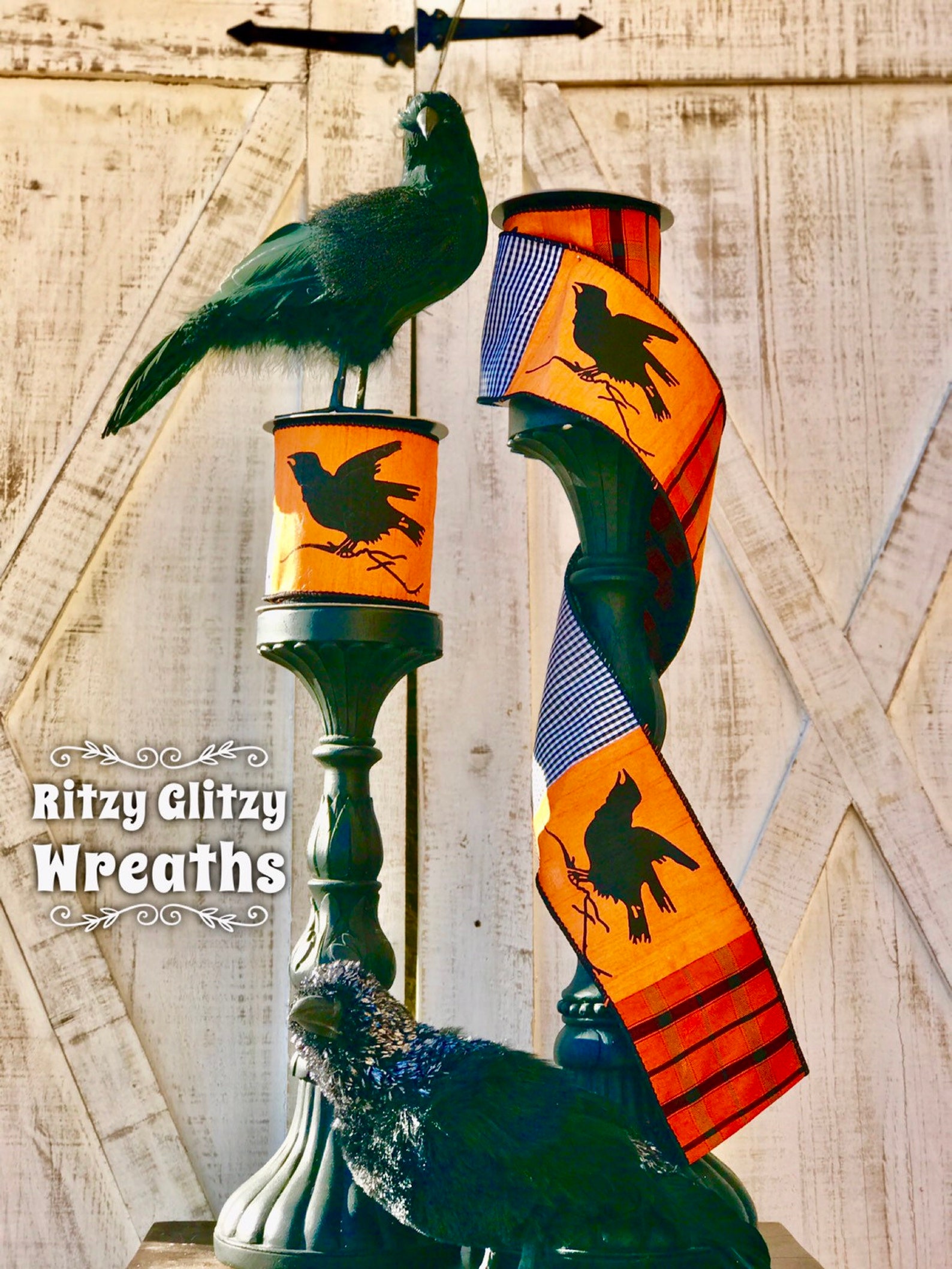 D. Stevens Raven Ribbon Gingham Check Ribbons Fall Crow | Etsy