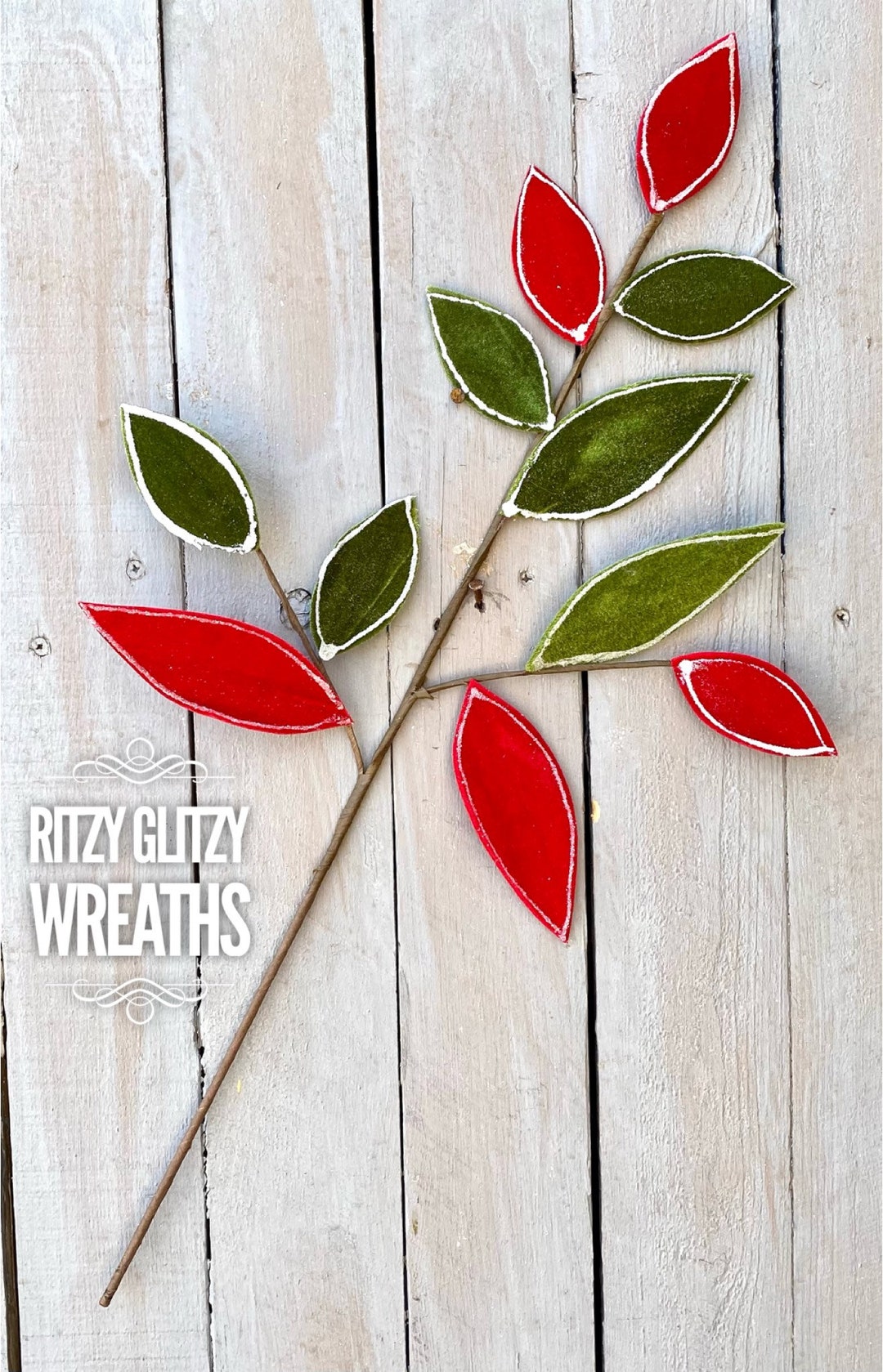 Magnolia Velvet Flocked Edge Green and Red Leaves, Holiday Velvet ...