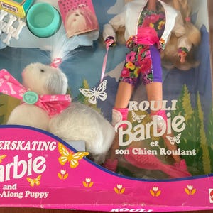 FOREIGN ROLLERSKATING BARBIE Doll and Her Roll Along Puppy Mattel 12098 ...