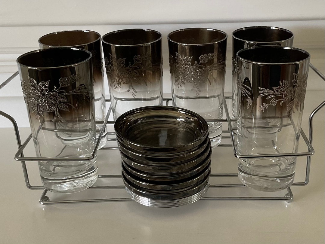 Vitreon Queens Lusterware Six Silver Faded High Ball Glasses With Six ...