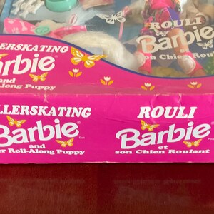 FOREIGN ROLLERSKATING BARBIE Doll and Her Roll Along Puppy Mattel 12098 ...