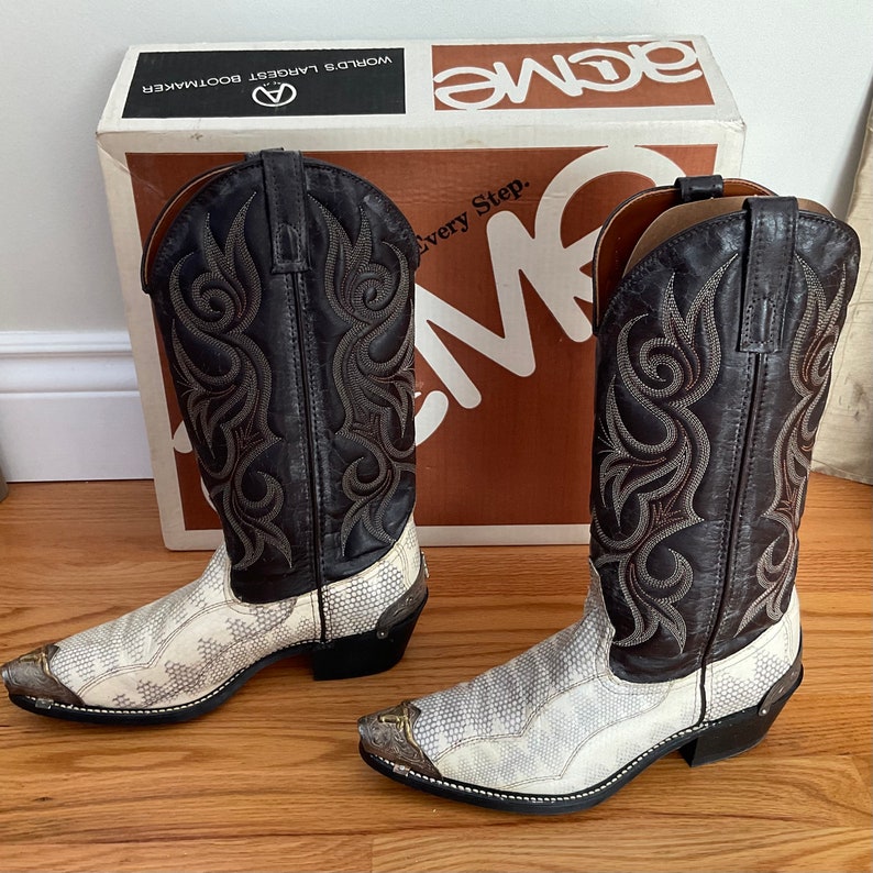 Vintage Acme White Sea Snake Cowboy Boots Pointed Toe 6093 - Etsy
