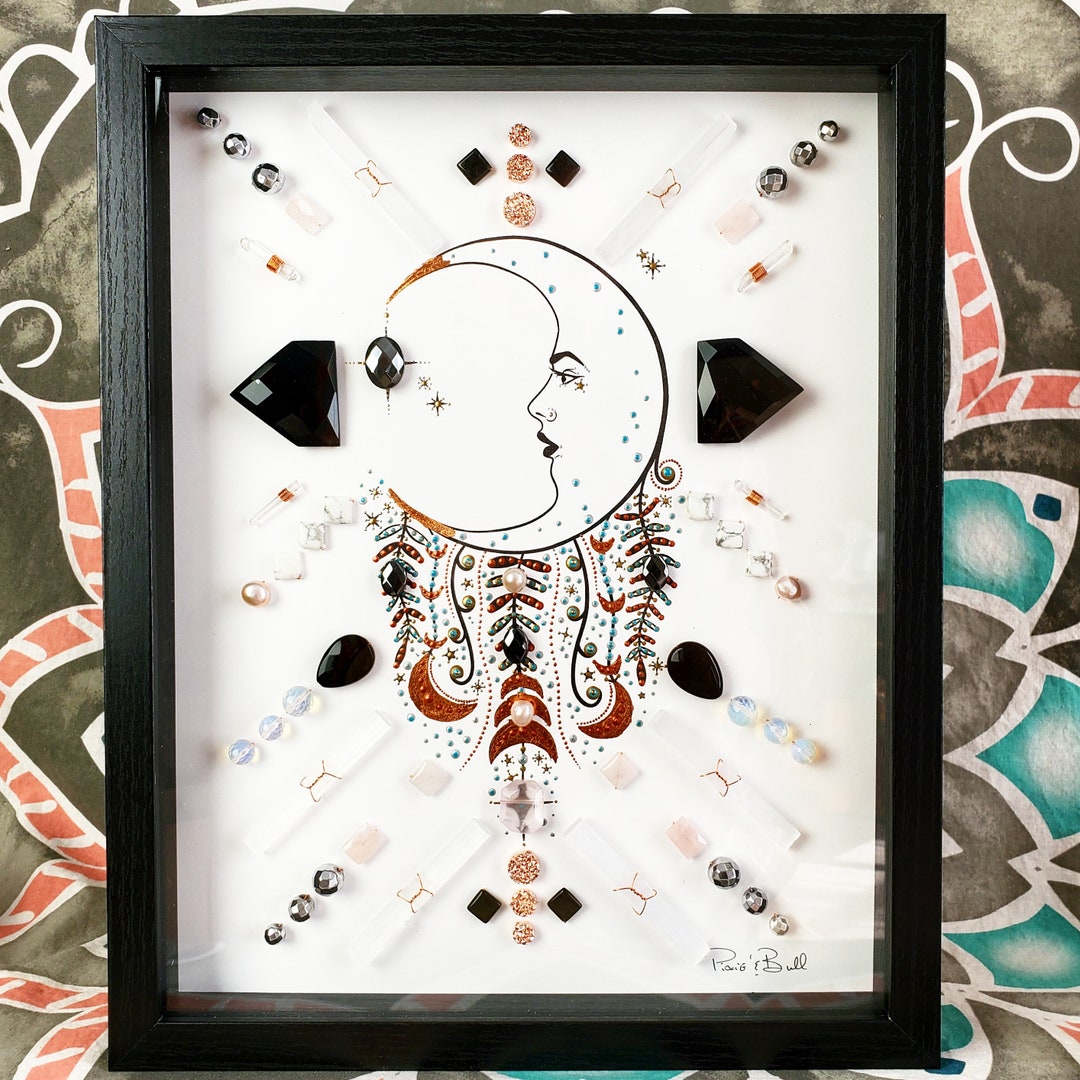 Moon Art, Crystal Grid, Crystal Art, Framed Crystal Art, Dreamcatcher ...