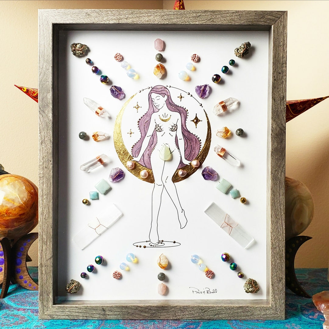 Moon Art, Crystal Grid, Crystal Art, Framed Crystal Art, Dreamcatcher ...