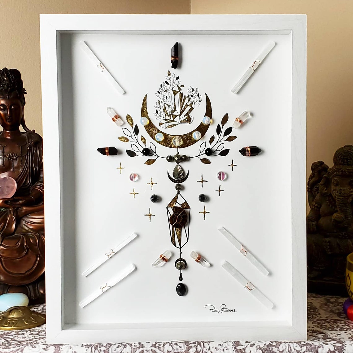 Moon Art, Crystal Grid, Crystal Art, Framed Crystal Art, Energy Infused ...