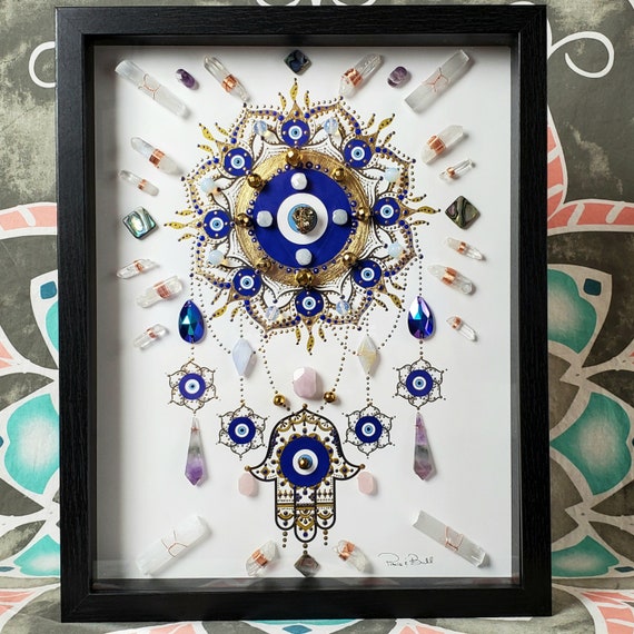 Evil Eye Protection Crystal Grid Crystal Art Framed Crystal - Etsy