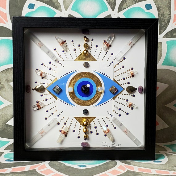 Evil Eye Protection Crystal Grid Crystal Art Framed Crystal | Etsy