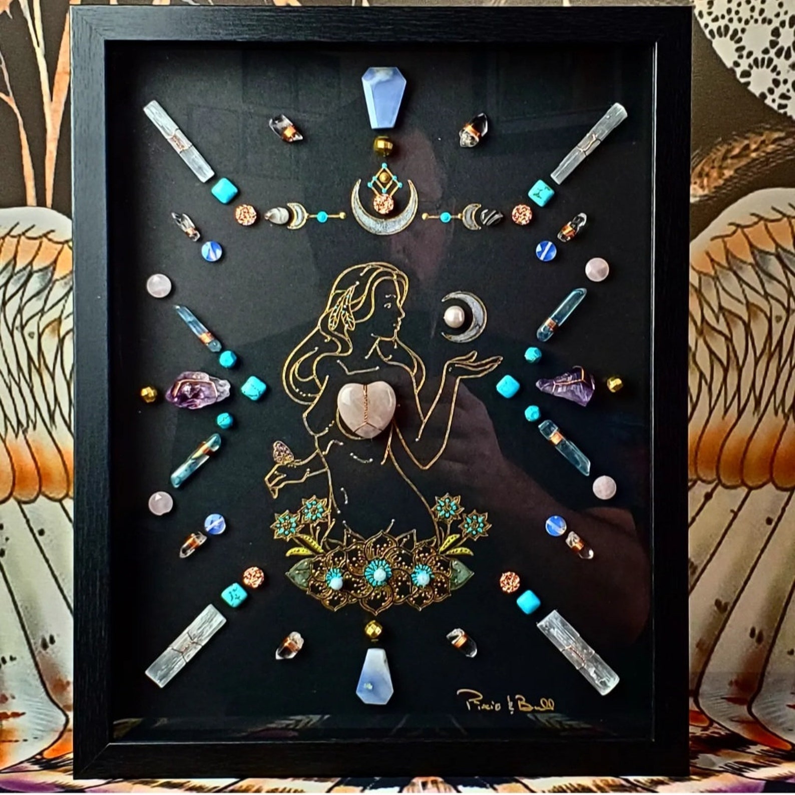 Moon Art, Crystal Grid, Crystal Art, Framed Crystal Art, Goddess ...