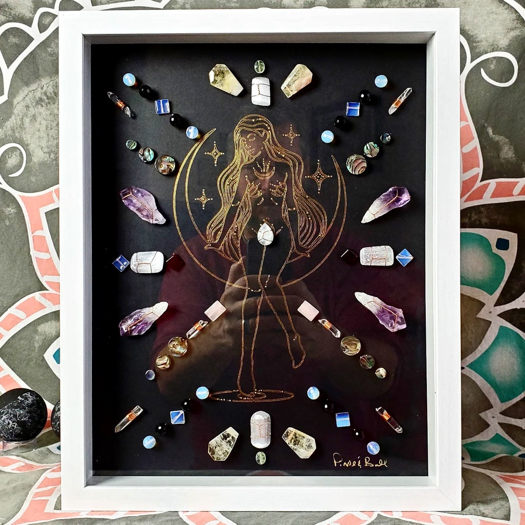 Moon Art, Crystal Grid, Crystal Art, Framed Crystal Art, Dreamcatcher ...