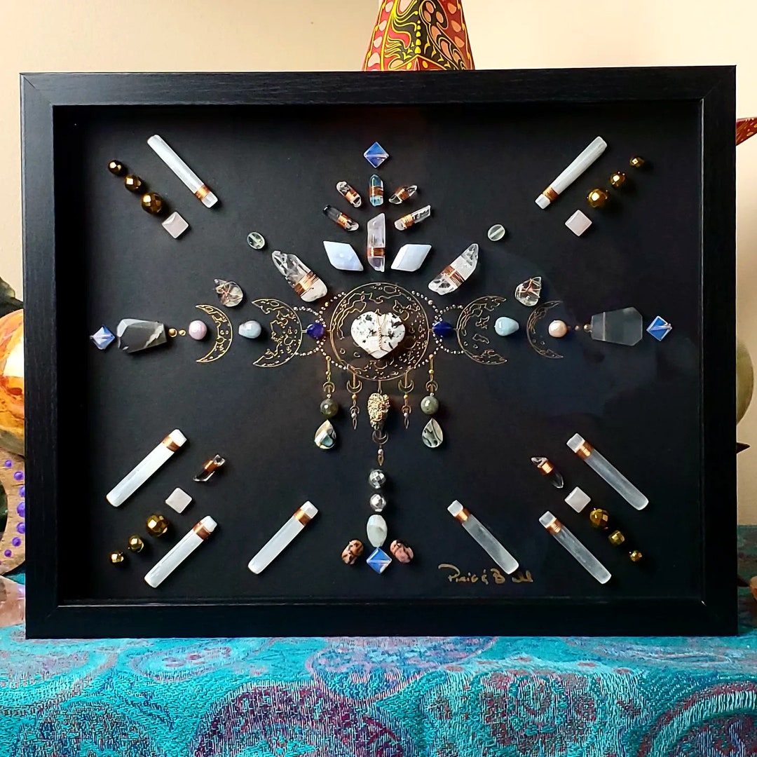 Triple Moon Goddess, Moon Art, Moon Phases, Crystal Art, Framed Crystal ...