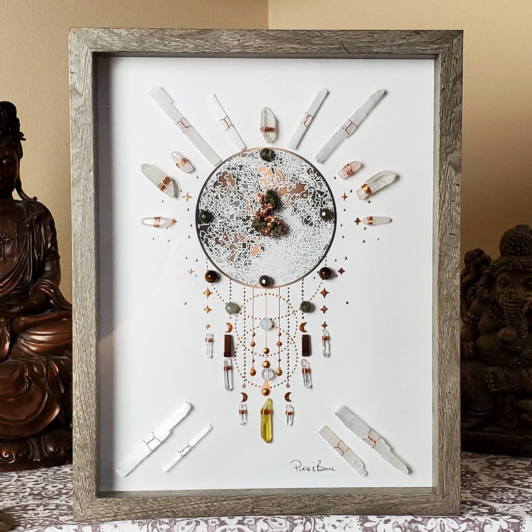 Moon Art, Crystal Grid, Crystal Art, Framed Crystal Art, Energy Infused ...