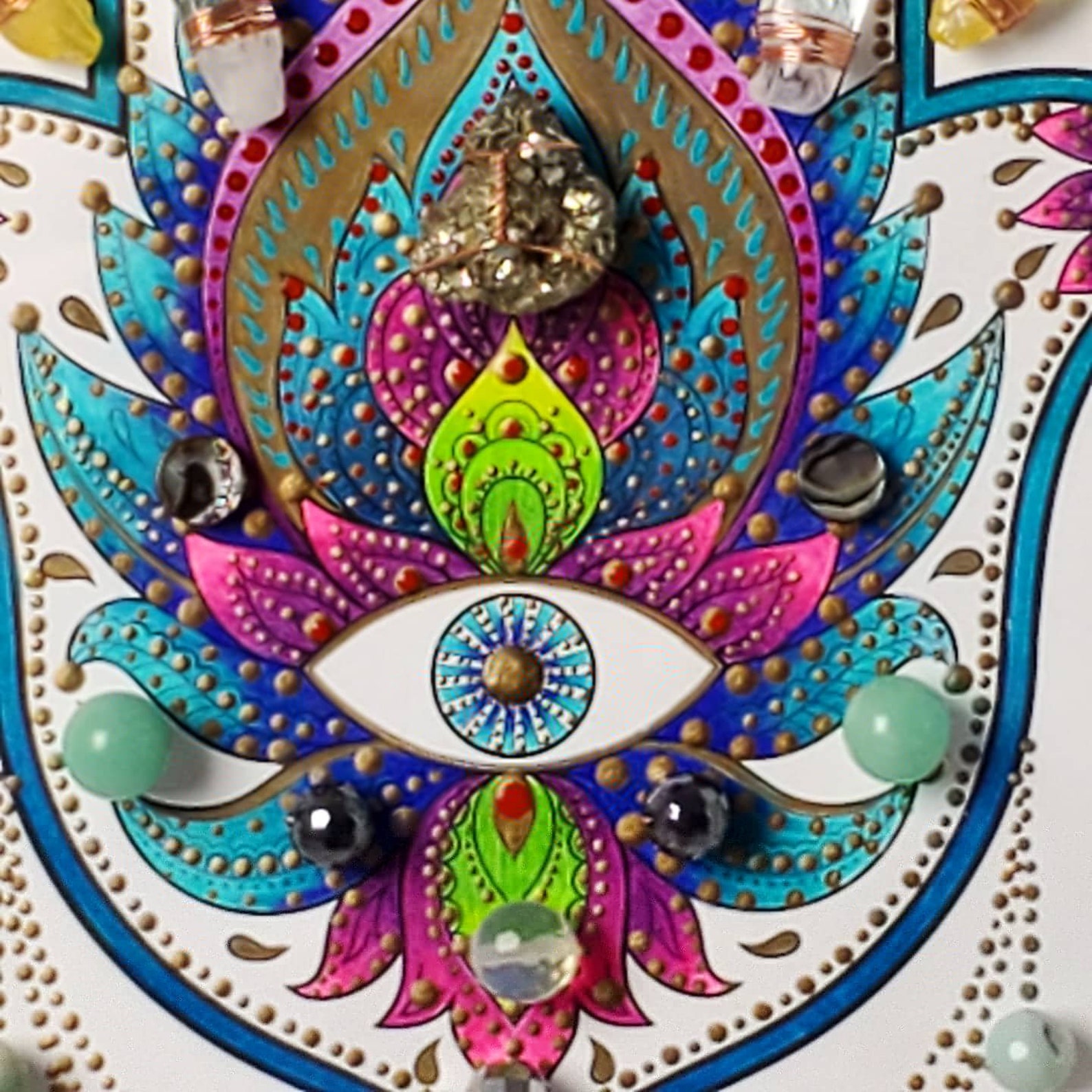 Hamsa Art, Hand of Fatima, Crystal Art, Framed Crystal Grid, Healing ...
