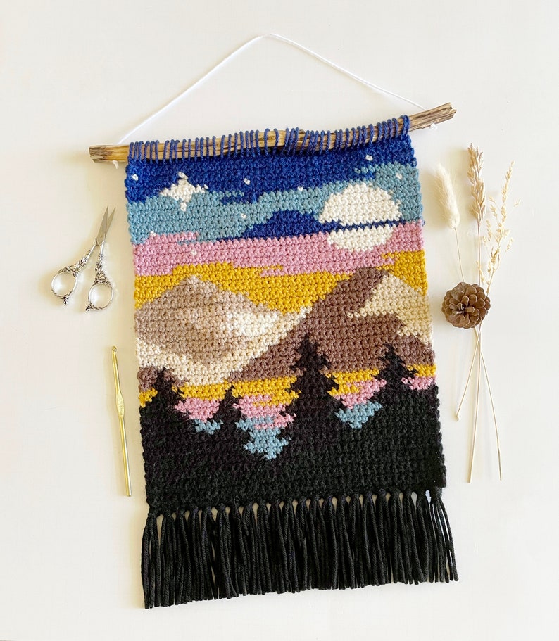 Crochet Pattern | the Sunset Mini Mountainside Wall Hanging | Crochet ...