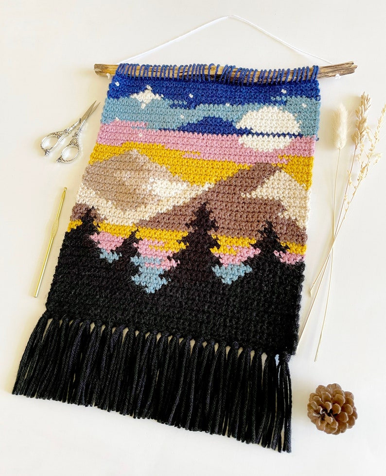 Crochet Pattern | the Sunset Mini Mountainside Wall Hanging | Crochet ...