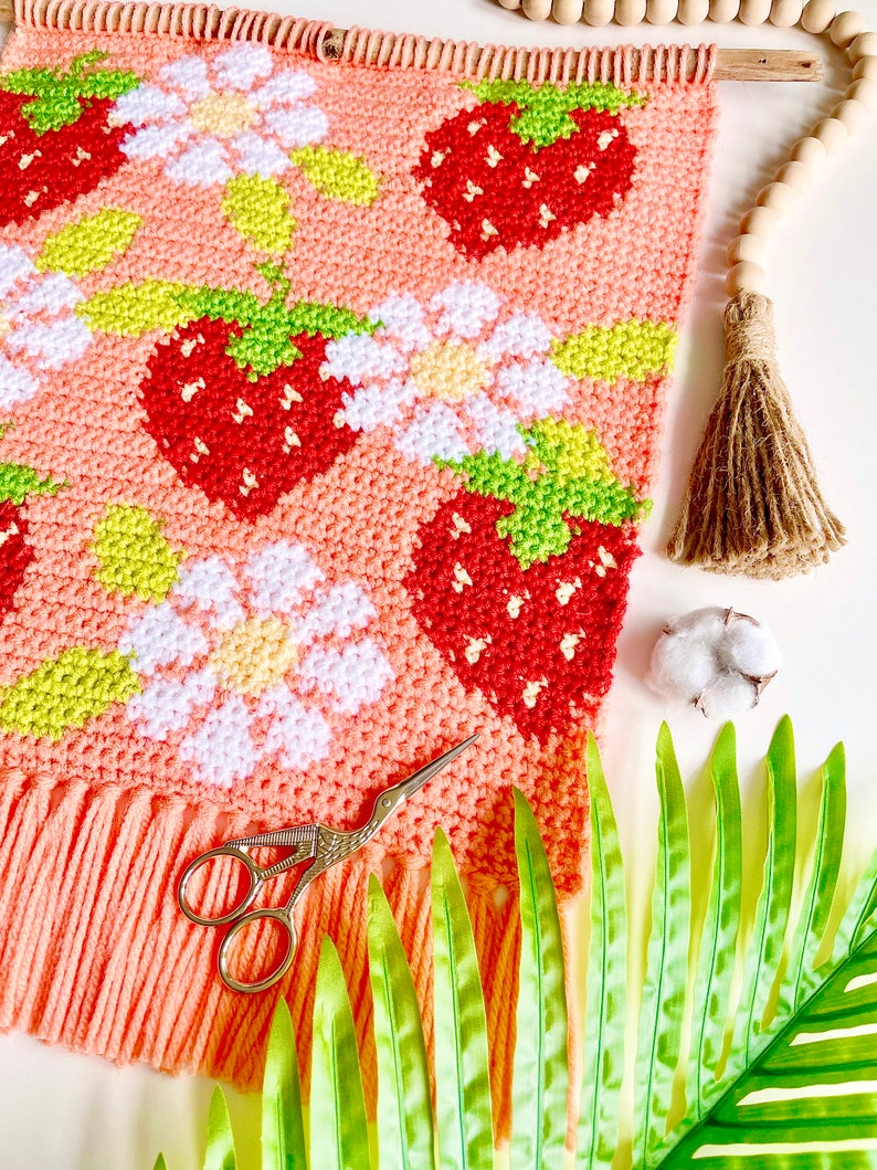 Crochet Pattern | the Strawberry Daisy Wall Hanging | Wall Hanging ...