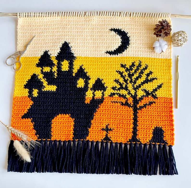Crochet Pattern | A Very Haunted Wall Hanging | Wall Hanging Crochet ...