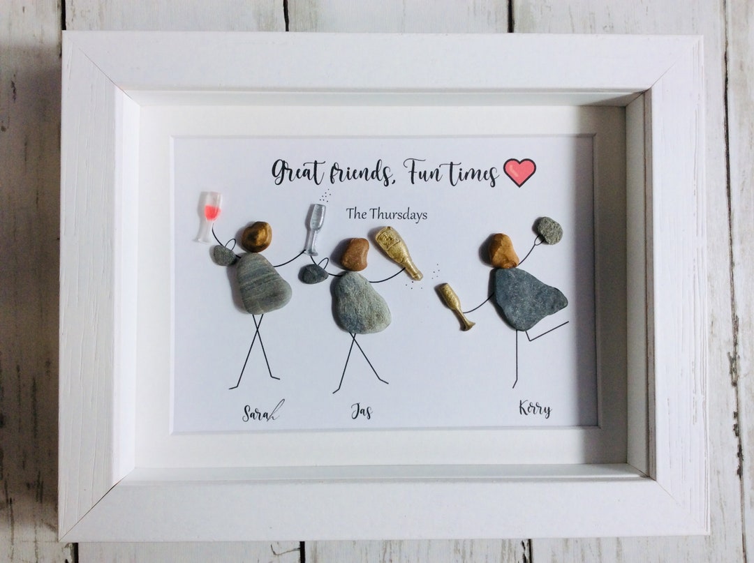 Pebble Art Friends, Personalised Friends Gift, Framed Pebble Art, Group ...