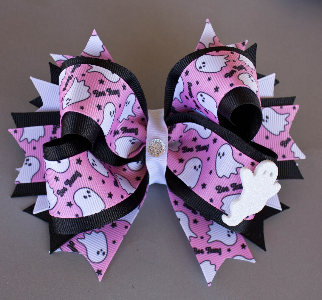 Pink BOO Ghost Bow, Pink Ghost Bow, Halloween Bow, Ghost Costume, Pink ...