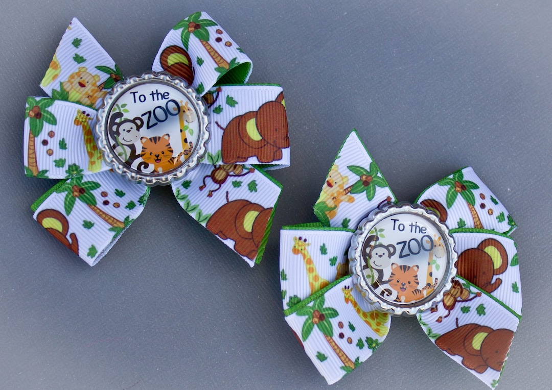 Set of 2 / Zoo Pigtail Bows, Zoo Bows, Safari Bows, Zoo Animals Bows ...