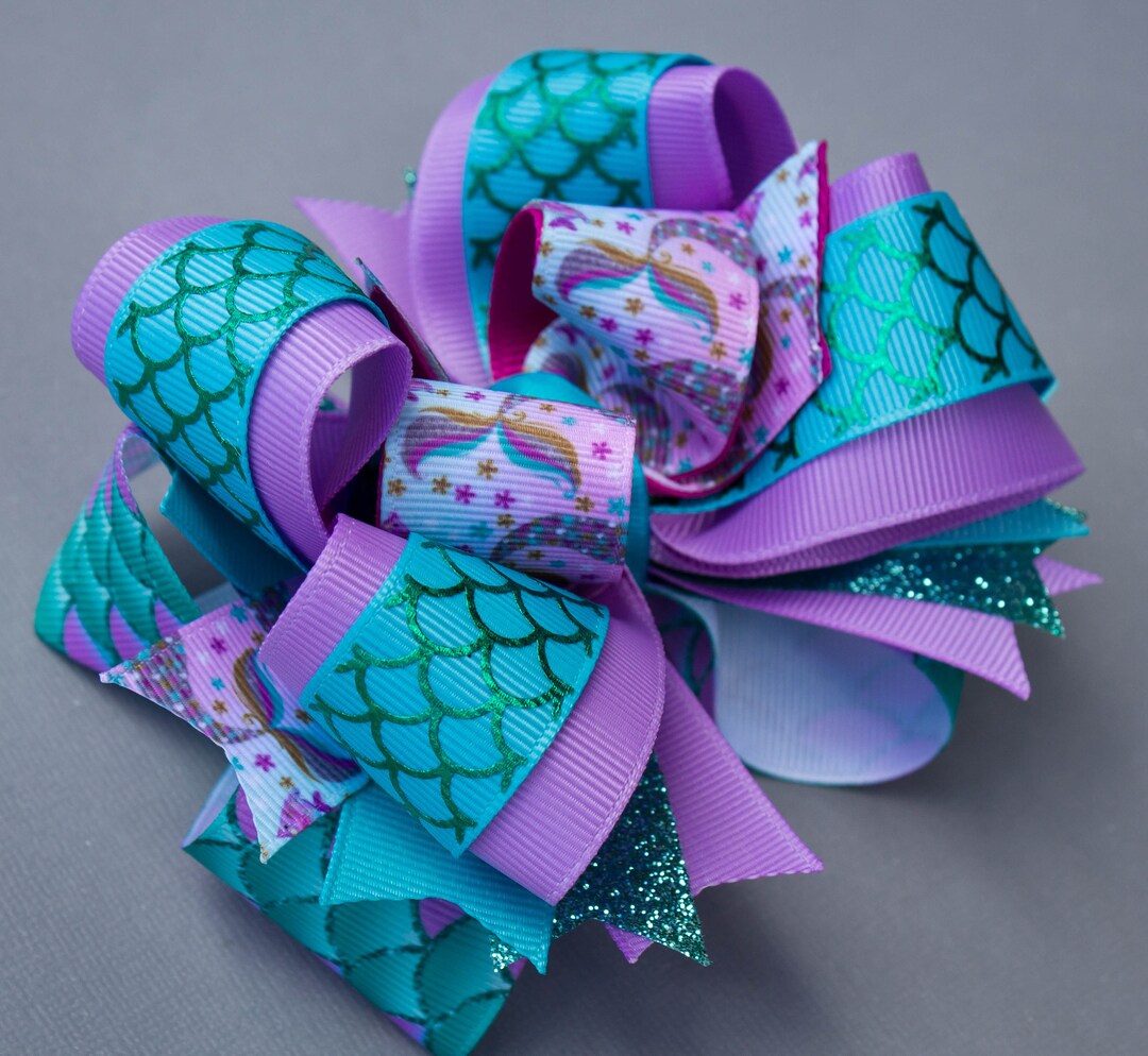 5 Mermaid Hair Bow, Boutique Style Mermaid Bow, Stacked Mermaid Bow ...