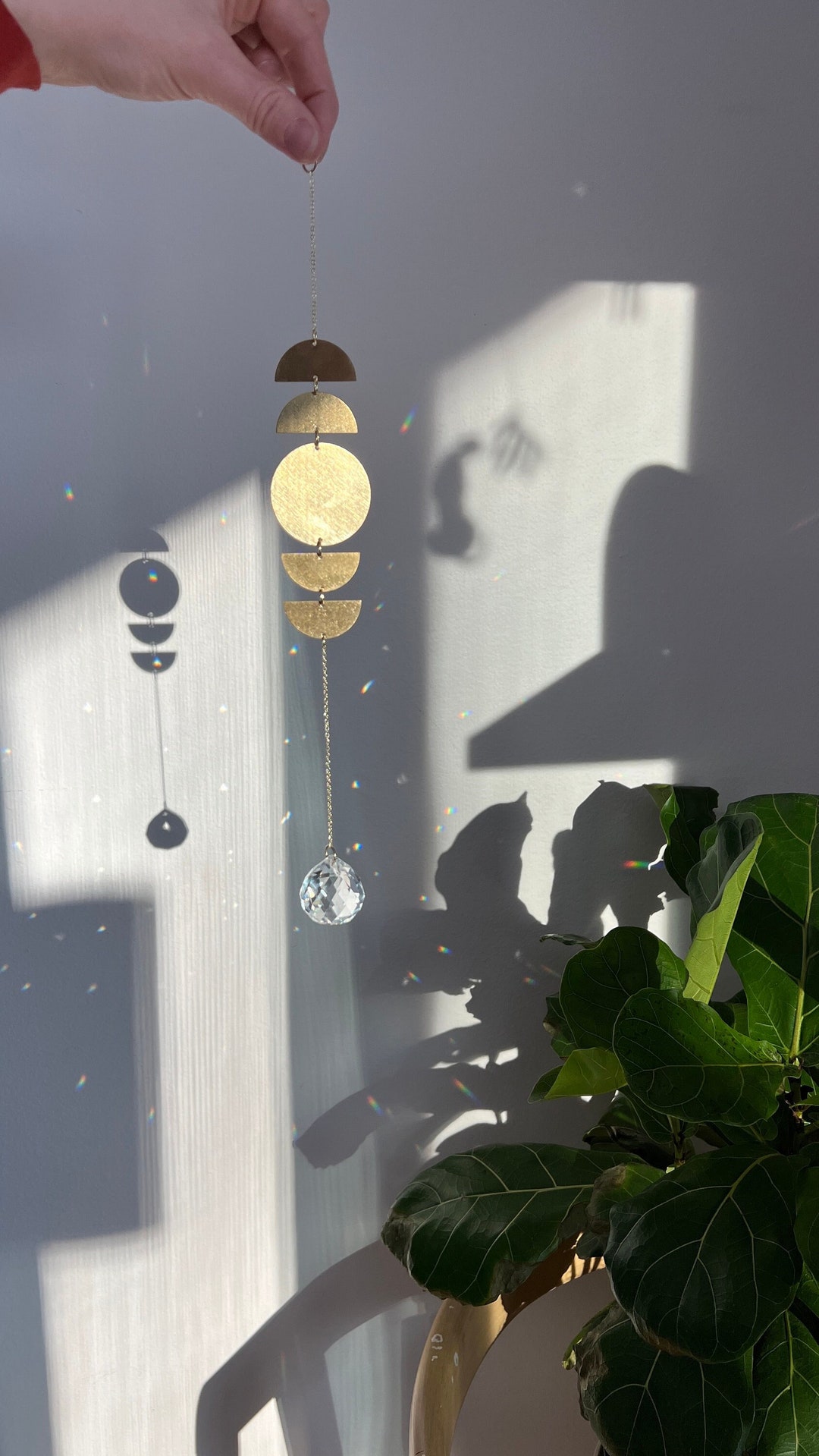 Moon Phase Wall Hanging Suncatcher, Abstract Brass Circles, Phases of ...