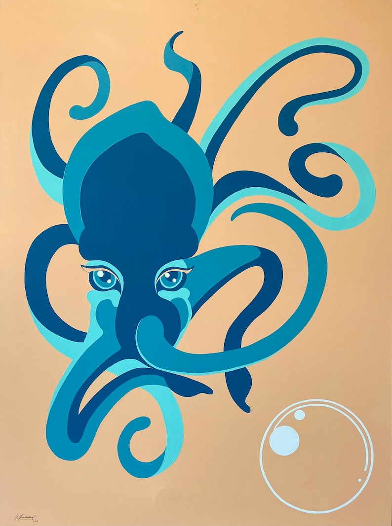 Blue Octopus Animal Pinup Art Print - Etsy