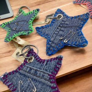Handmade Star-shaped Upcycled Vintage Denim Keychain Bright Neon ...