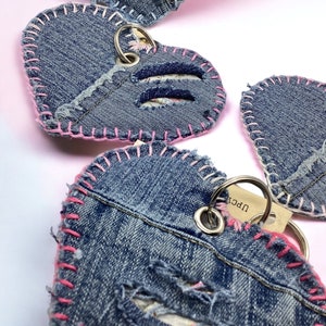 Handmade Heart-shaped Upcycled Vintage Denim Keychain Peek-a-boo Floral ...