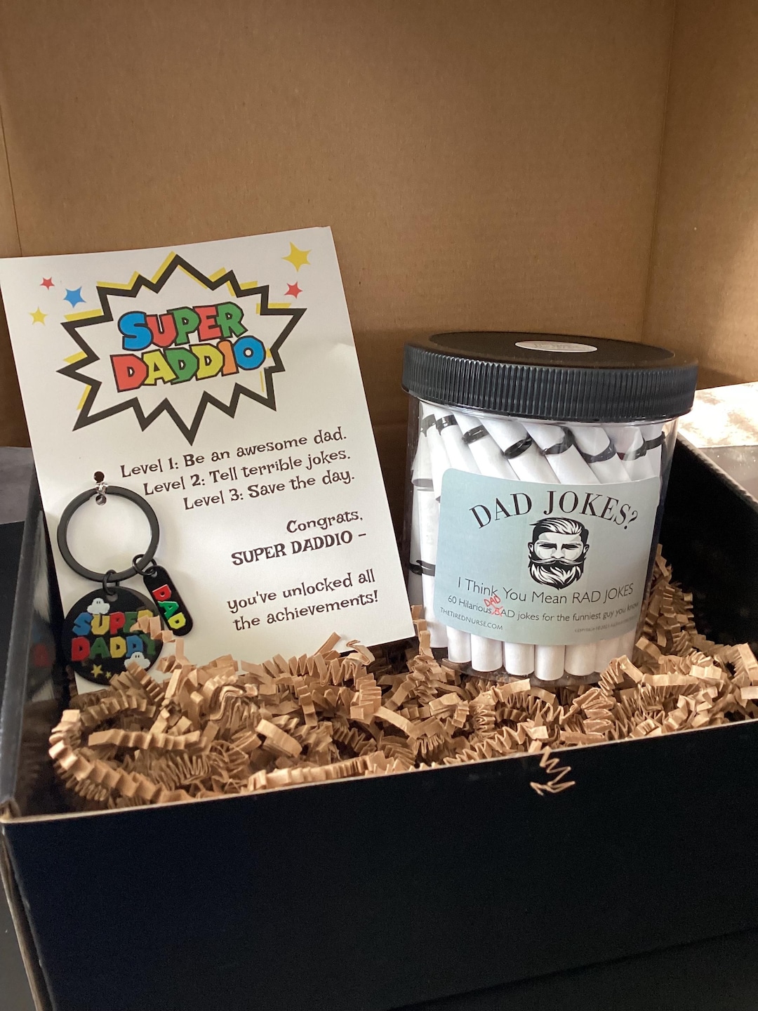 Dad Gift Box Set – Dad Jokes, & “super Daddio” Fun Keychain - Ultimate ...