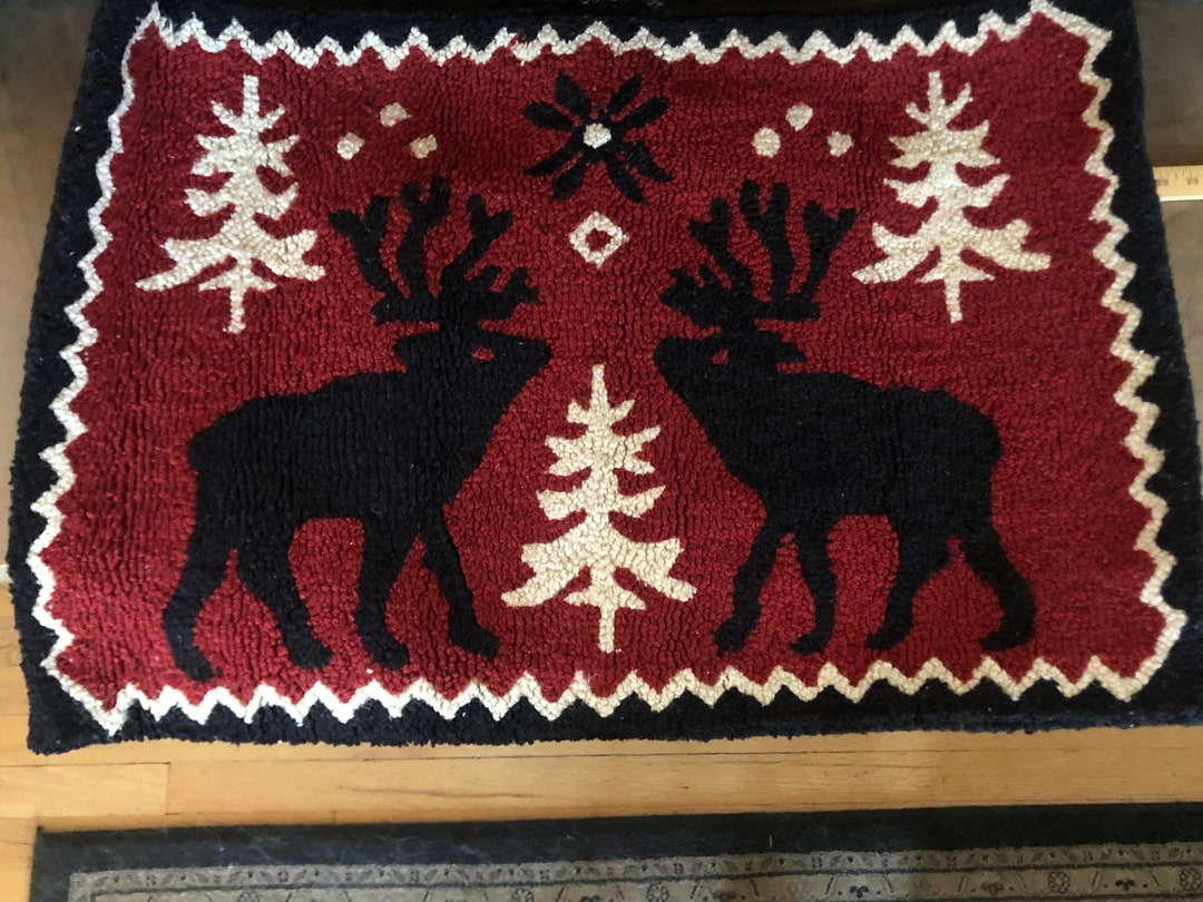 Laura Megroz NWOT Chandler 4 Corners Wool Christmas Hooked Reindeer ...