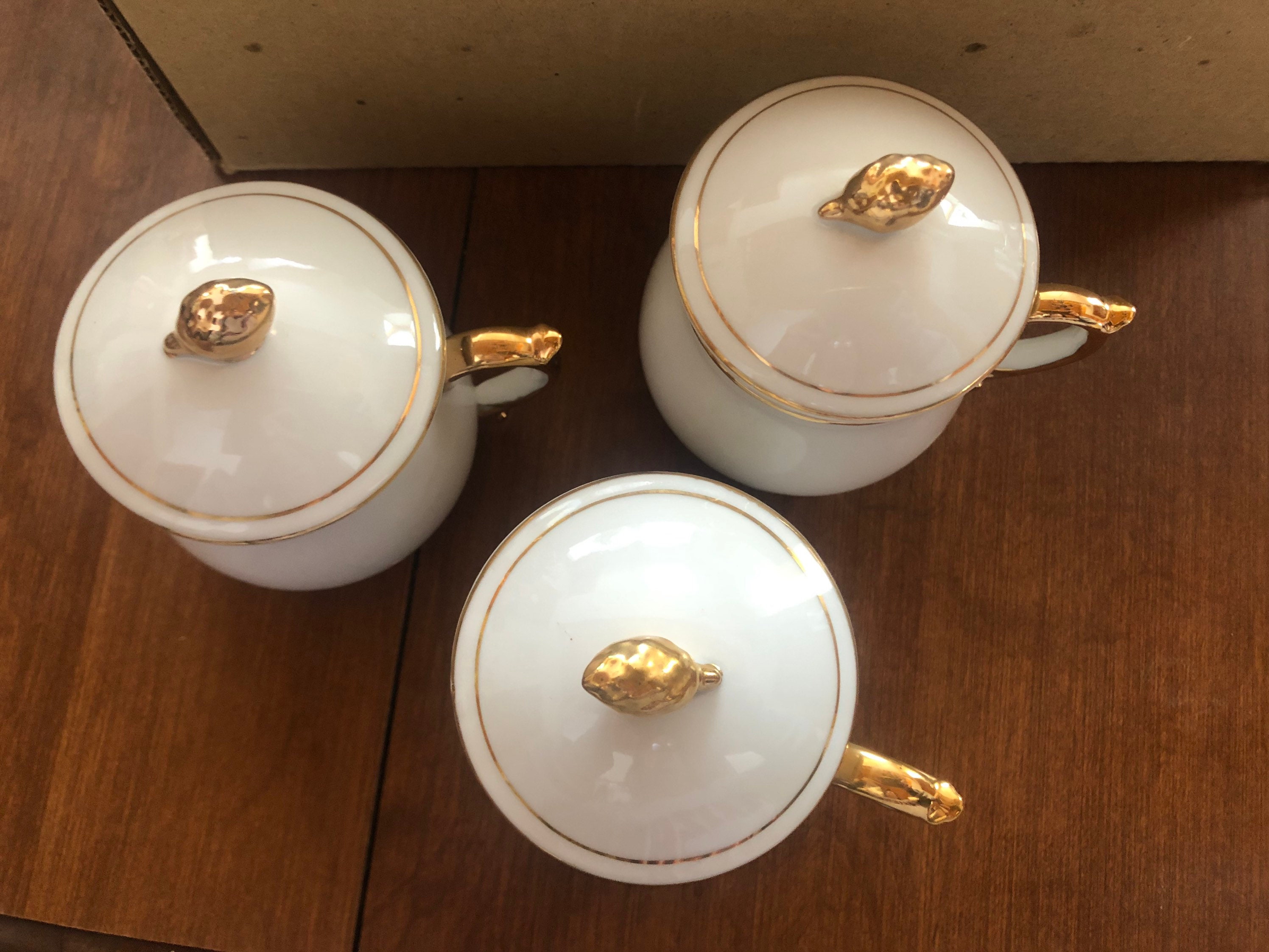 Pots De Cream Vintage by Shafford Golden Heirloom Pattern Set of 3 Pots ...