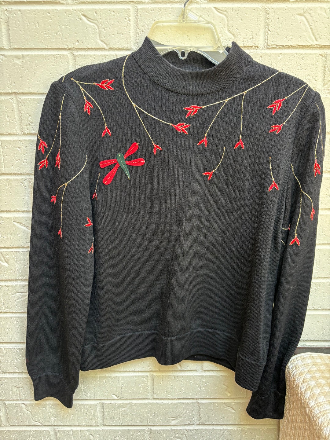 St John Collection Marie Gray Vintage Black Dragonfly Sweater With ...