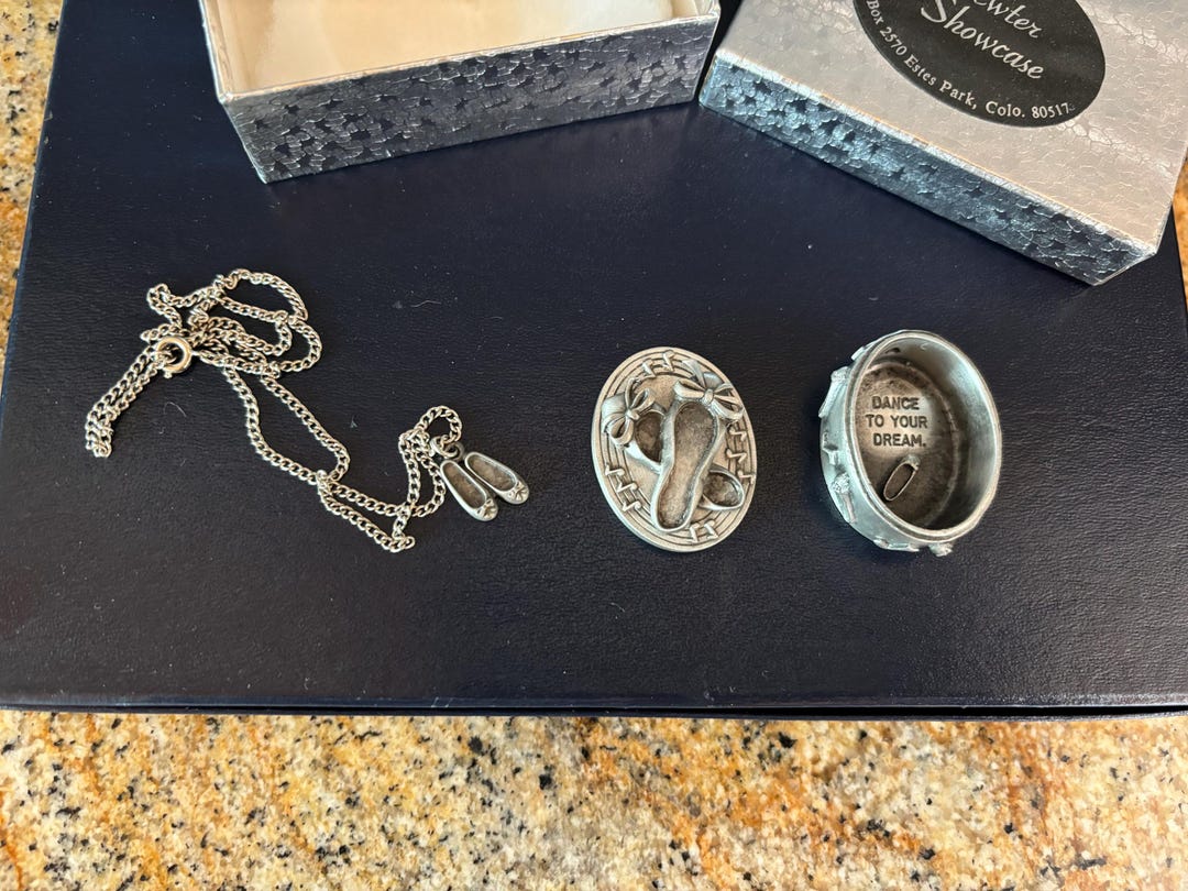 Vintage Pewter Ballet Slipper Trinket Box and Necklace, Handmade ...