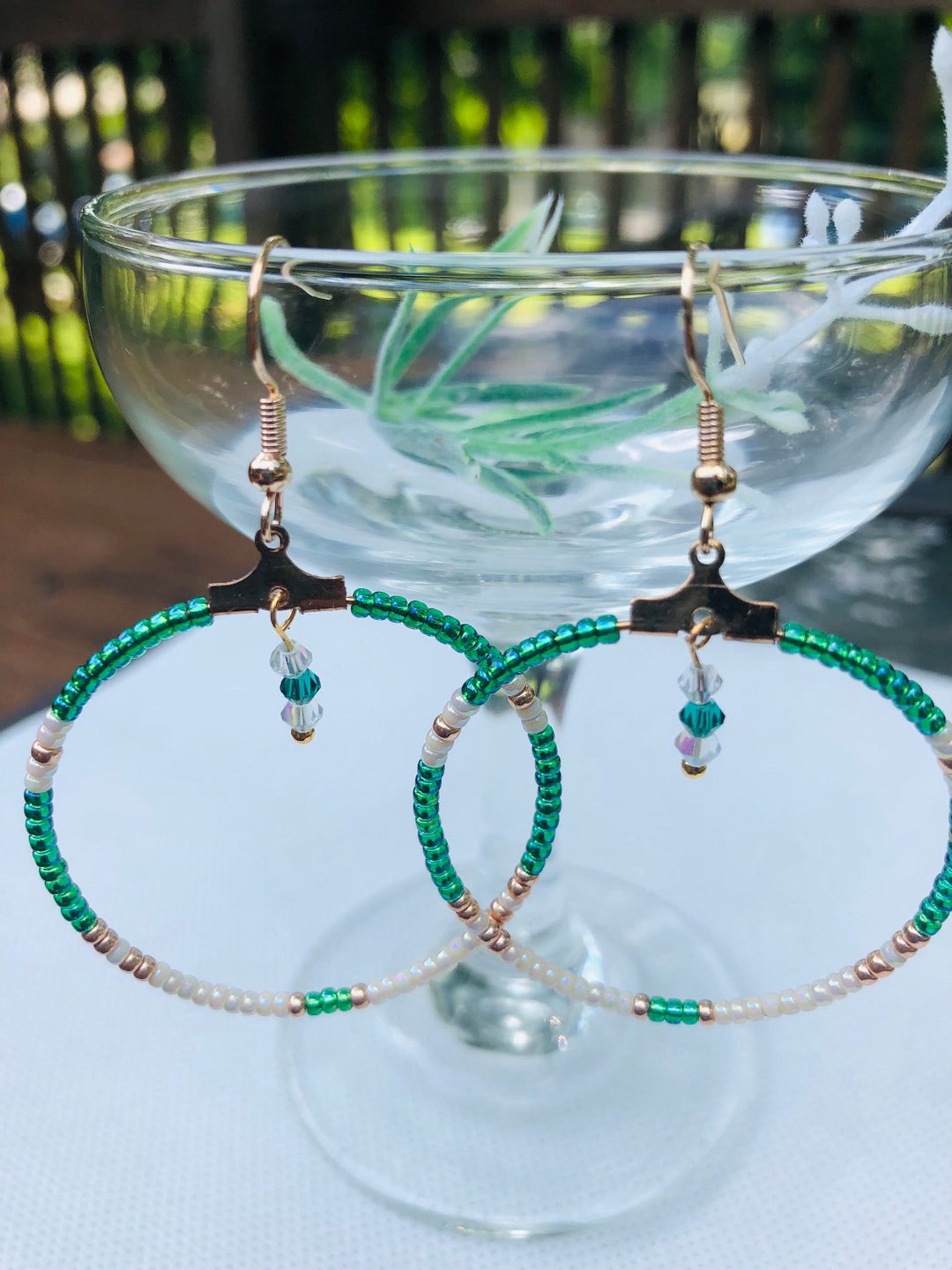 Handmade Emerald Green Beaded Earring Hoops - Etsy