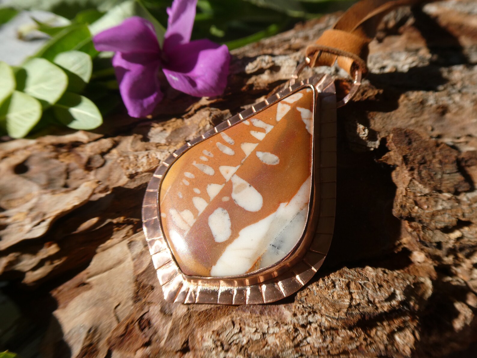 Fawn Stone Necklace in a Copper Leaf 30 Leather | Etsy