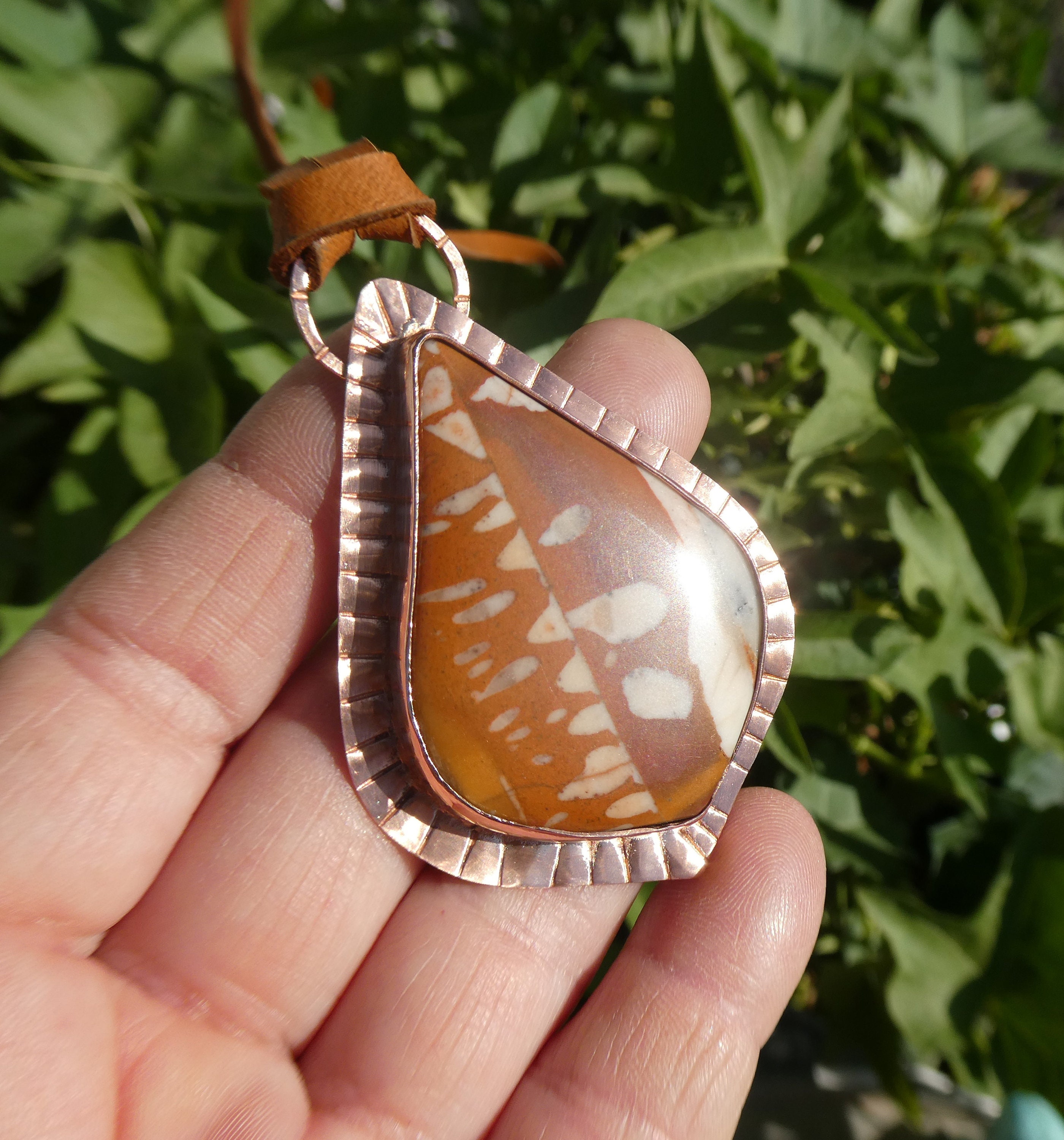 Fawn Stone Necklace in a Copper Leaf 30 Leather | Etsy