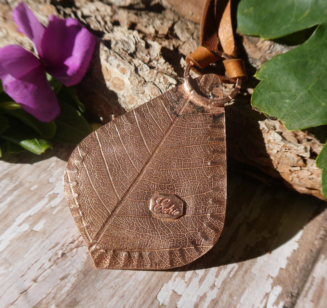 Fawn Stone Necklace in a Copper Leaf 30 Leather | Etsy