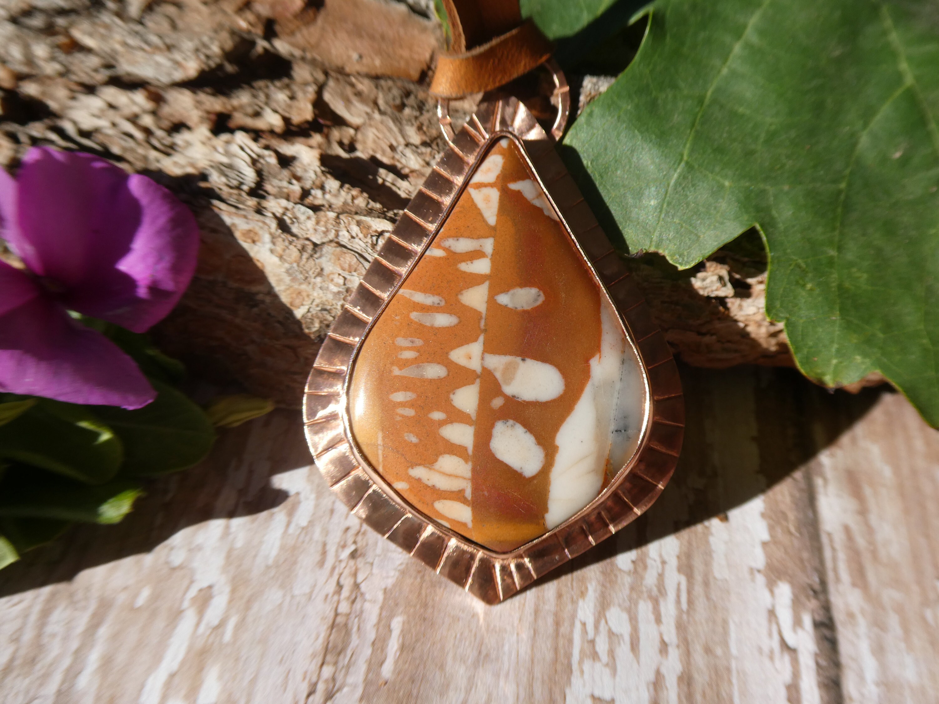 Fawn Stone Necklace in a Copper Leaf 30 Leather | Etsy