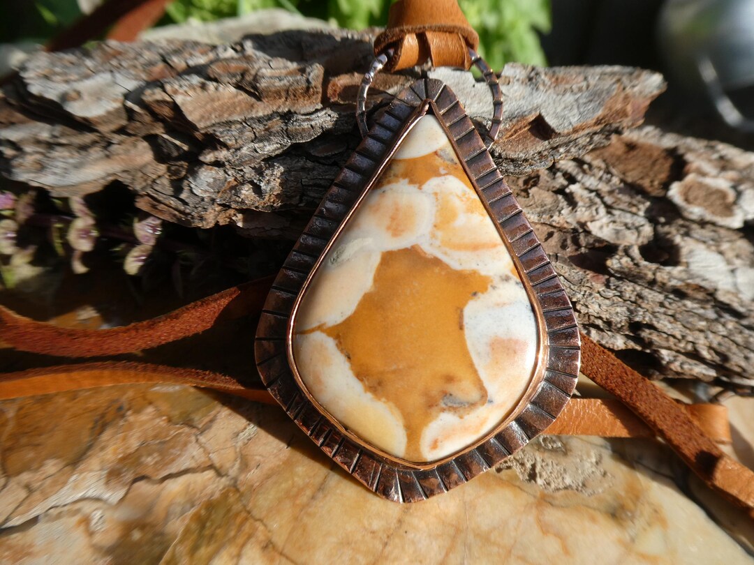 Fawn Stone Necklace in a Copper Leaf, 30" Leather Neckband, Gifts for ...