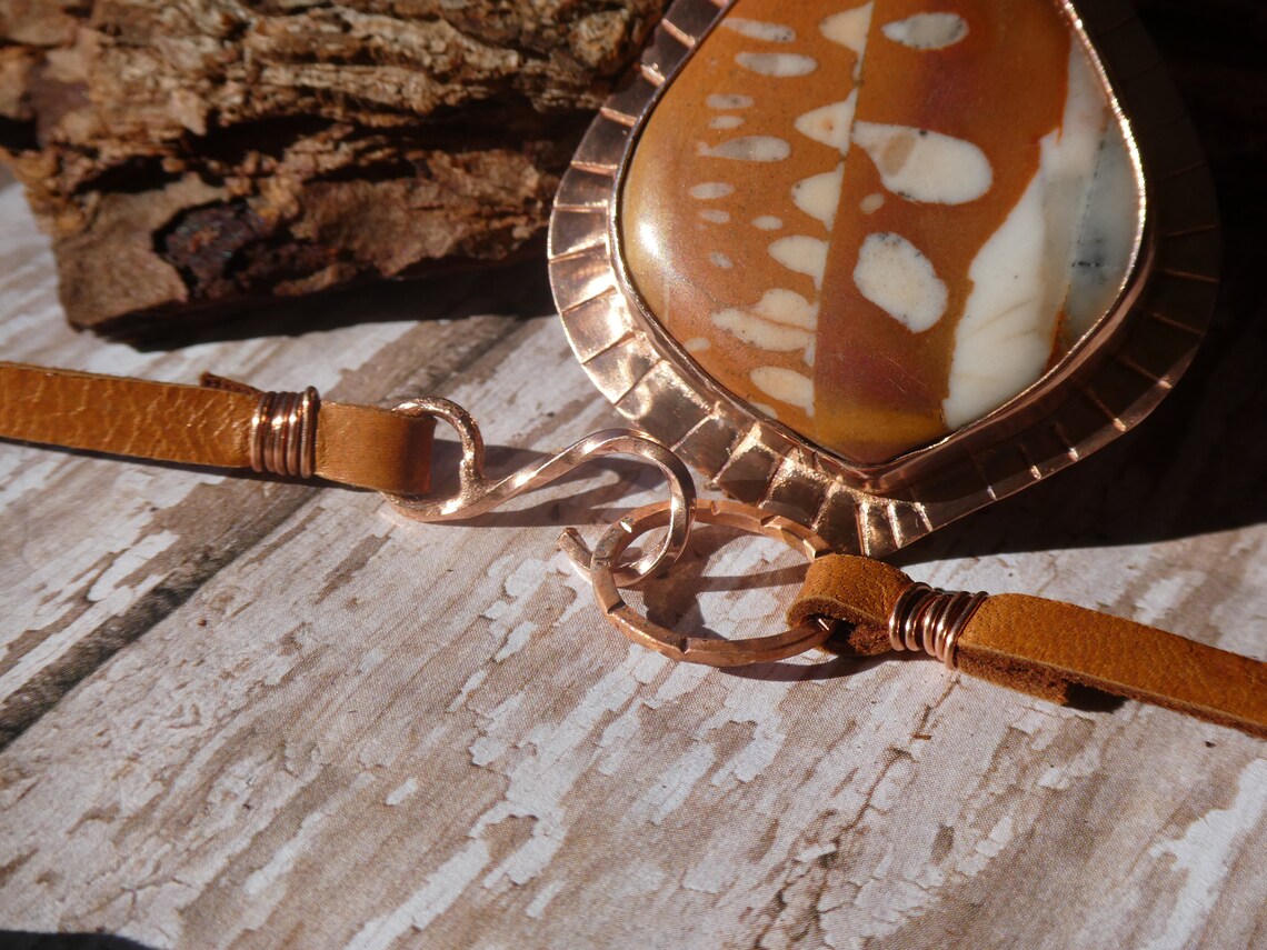 Fawn Stone Necklace in a Copper Leaf 30 Leather | Etsy
