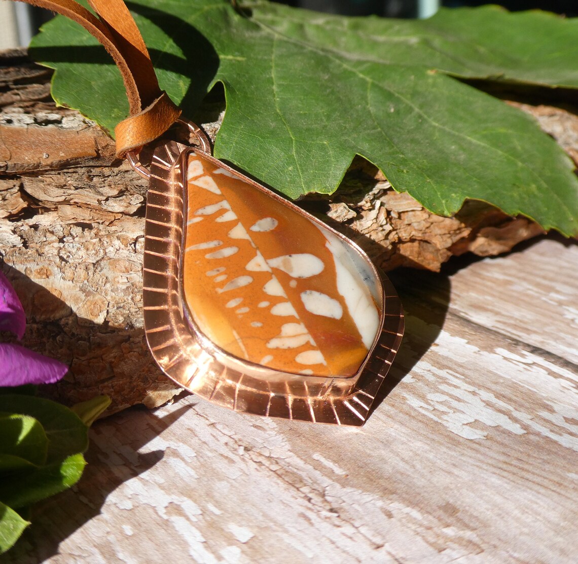 Fawn Stone Necklace in a Copper Leaf 30 Leather | Etsy