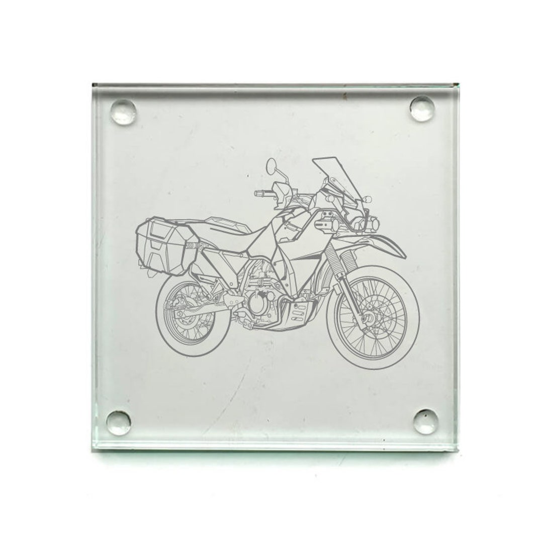 Kawasaki KLR650 Motorcycle Square Glass Coaster - Diamond Engraved ...