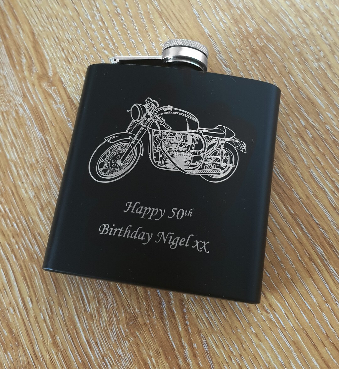 Personalised Vintage Cafe Racer Bike Hip Flask - 6oz Steel - Choice of ...